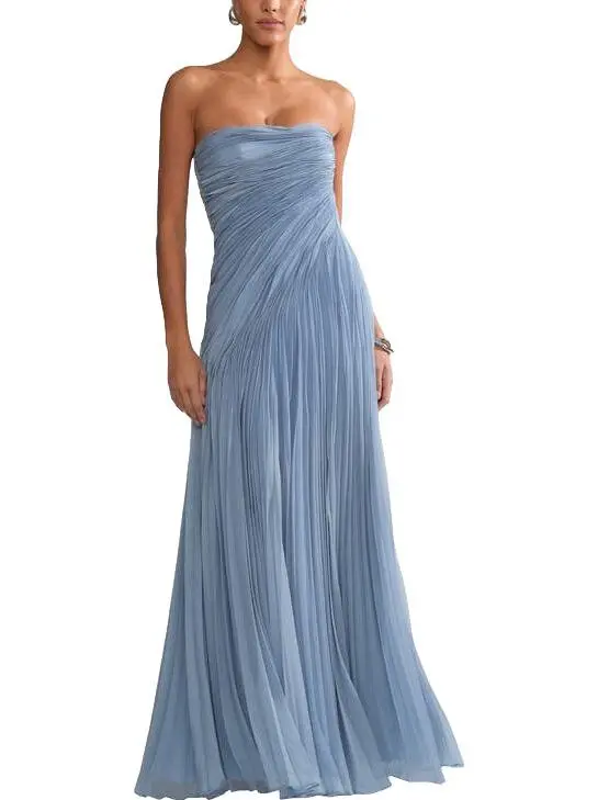 AMUR Elea Asymmetrical Pleated Gown - Tropical Dusk
