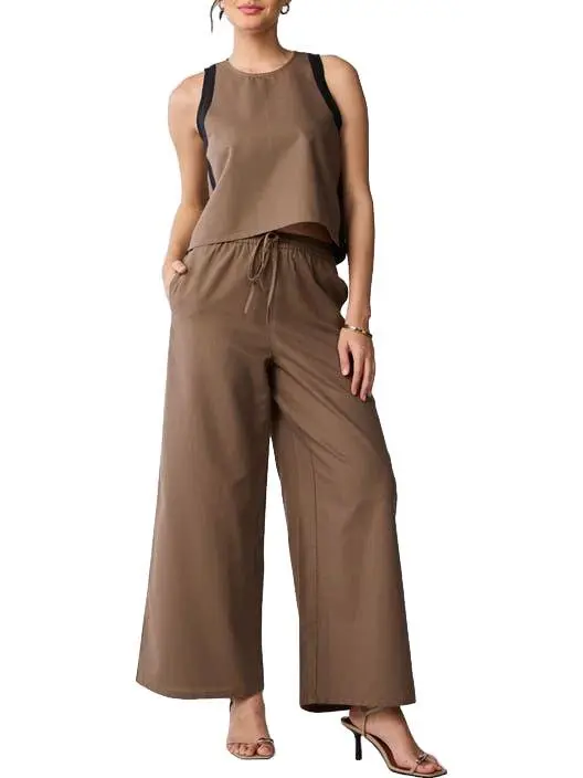 REISTOR Cotton Colorblock Wide-leg Set - Brown