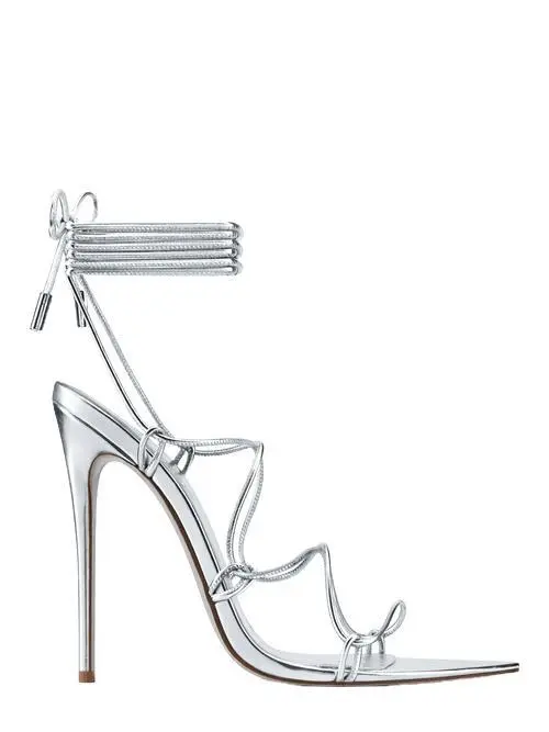 FEMME Sin Lace Up Stiletto Sandal - Silver