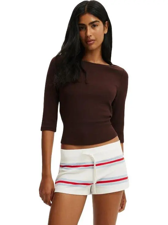 COTTON ON Micro Stripe Sweatshorts - Cream Red Blue Multi Stripe