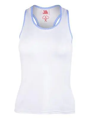 LOVE ALL TENNIS Doris Racerback Tank With Gingham Trim - Light Blue Gingham