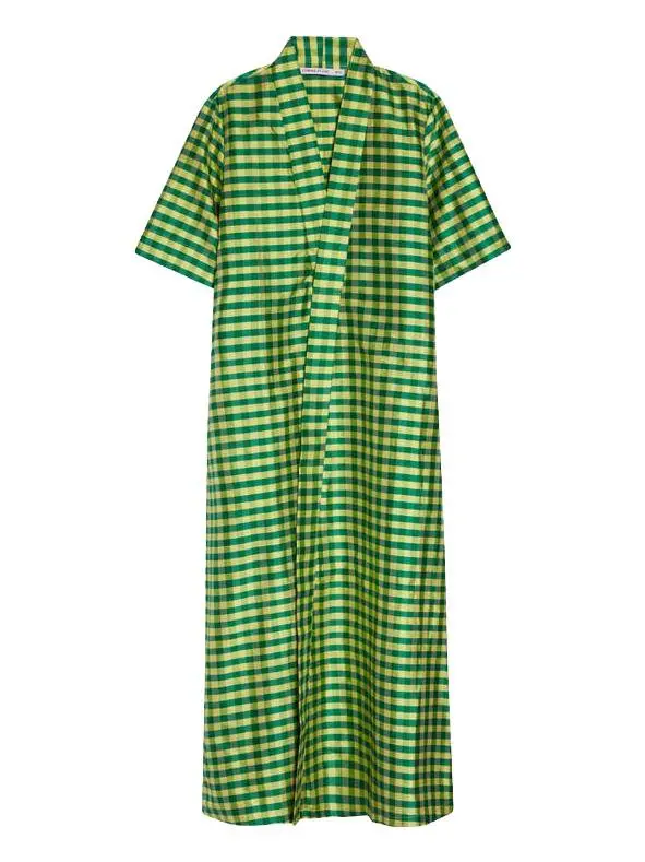 COMING OF AGE Gingham Check Silk Taffeta Tunic - Gingham Green Yellow