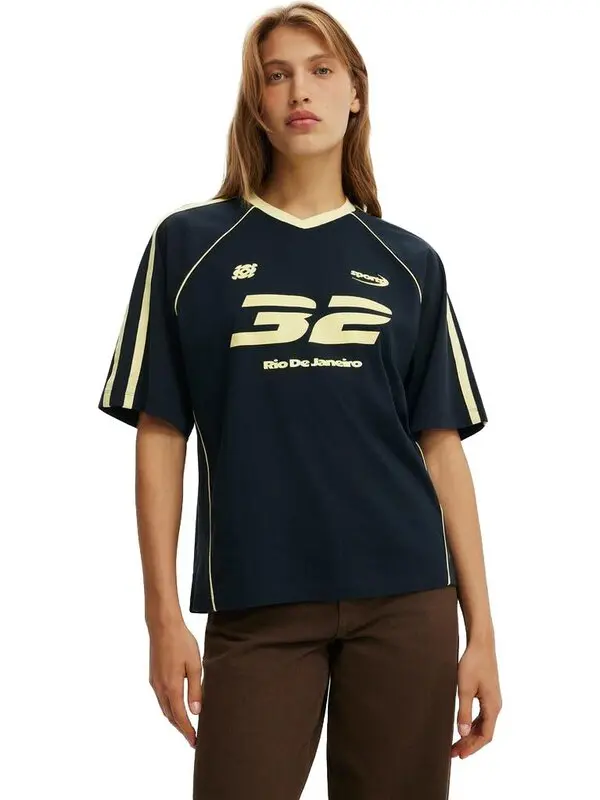 COTTON ON V-neck Raglan Graphic T-shirt - Rio De Janeiro 32  Ink Navy