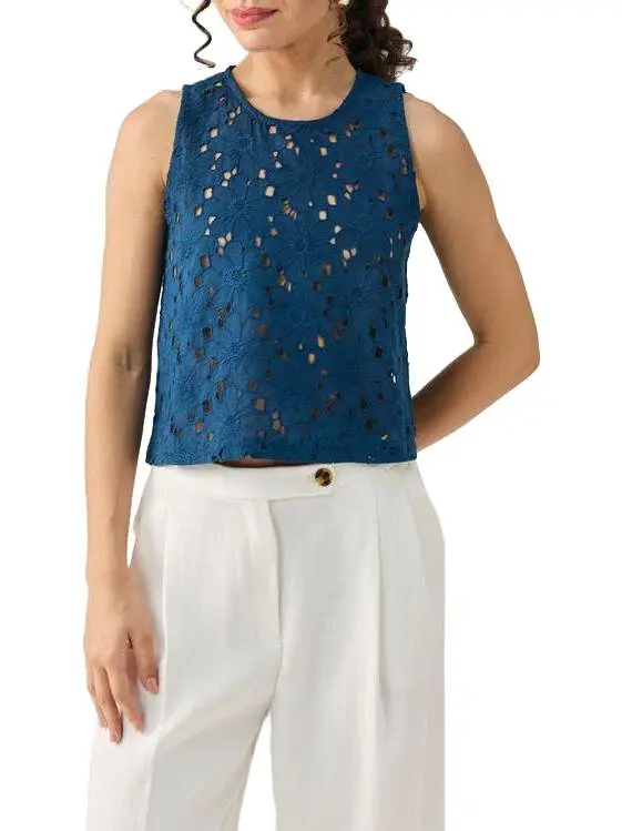REISTOR Embroidered Sleeveless Top - Embroidered Cotton Blue