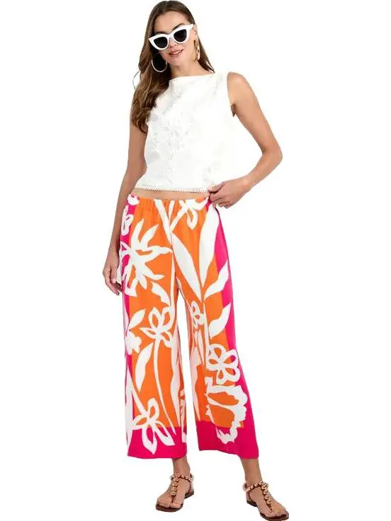 Trina Turk Estella Printed Cropped Wide-leg Pants - Daylily