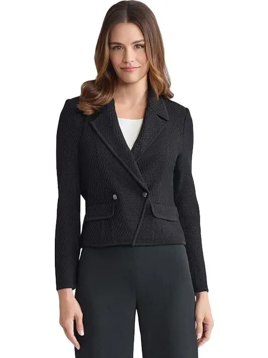 Ming Wang Tailored Double-breasted Textured Soft Knit Blazer - Black