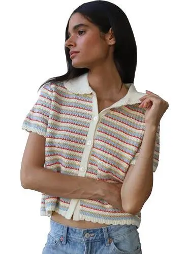 Callahan Knitwear Mai Crochet Polo - Creme