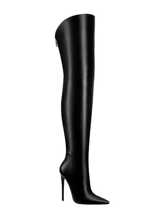 Femme La Scorpio Pointed Toe Thigh High Stiletto Boots - Black
