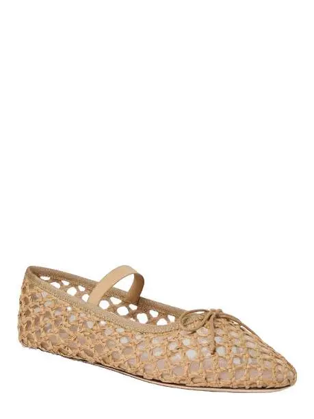 LOEFFLER RANDALL Leonie Woven Raffia Mary Jane Ballet Flats - Brown