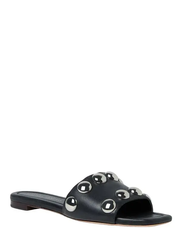 LOEFFLER RANDALL Hayes Studded Leather Slides - Black/silver