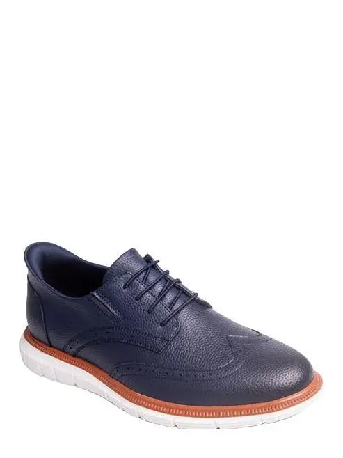 MARC JOSEPH NEW YORK Hill Street Leather Wingtip Oxford With Hands-free Technology - Navy  Grainy Leather