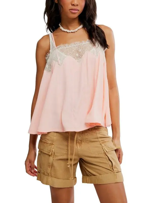 Free People Eyelash Lace Satin Camisole - Flamingo Flamenco