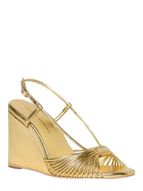 LOEFFLER RANDALL Marren Metallic Leather Slingback Wedge Sandal - Gold