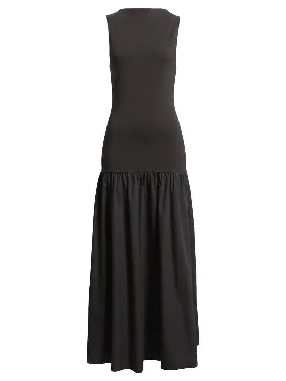 Topshop Drop Waist Mixed Media Maxi Dress - Black