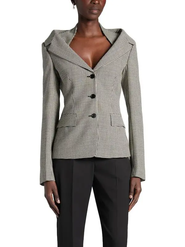 Alexander McQueen Houndstooth Off-the-shoulder Wool Harness Jacket - Black/ivory
