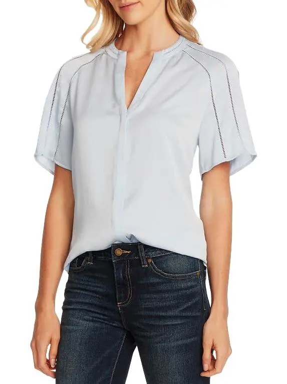 Vince Camuto Crochet Detail Rumple Satin Blouse - Blue Bird