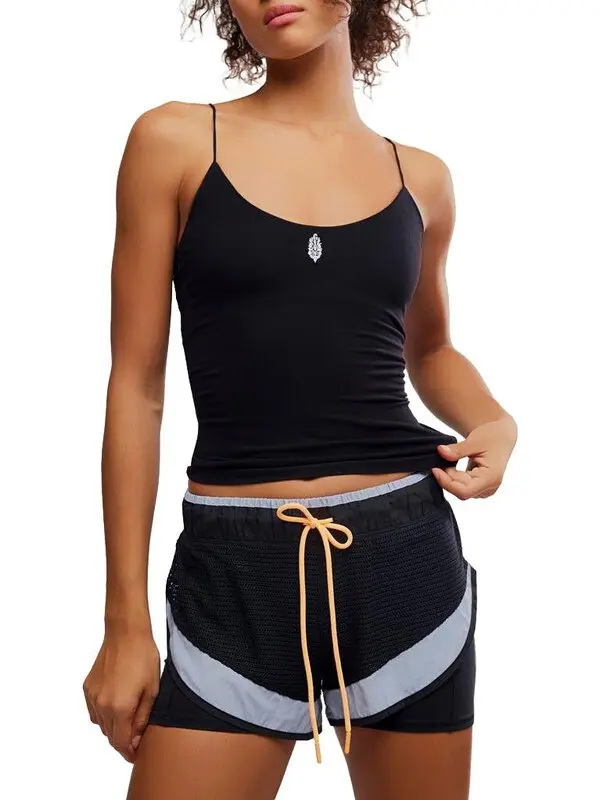 Free People Skinny Strap Logo Tank - Black