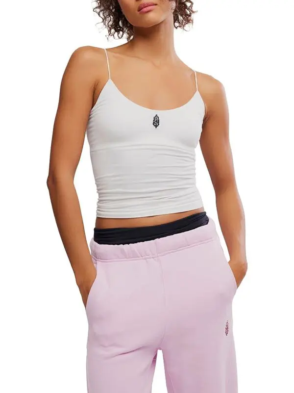 Free People Skinny Strap Logo Tank - White