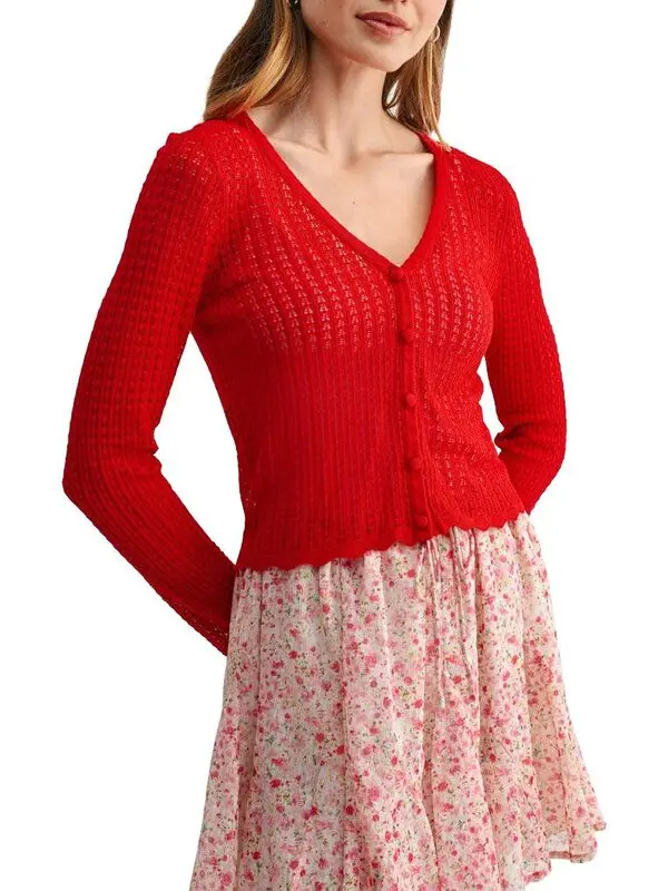 ALL IN FAVOR Cropped Knit Cardigan - Red