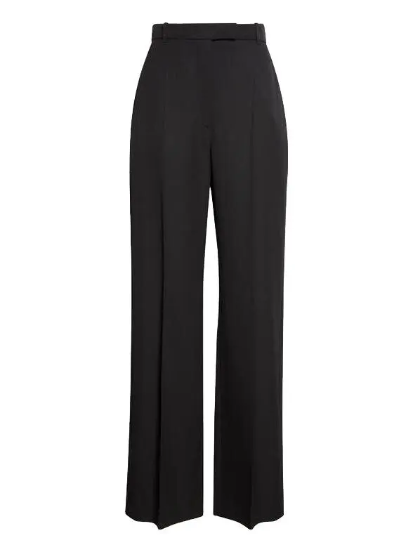 Alexander McQueen High Waist Wool Grain De Poudre Straight Leg Trousers - Black