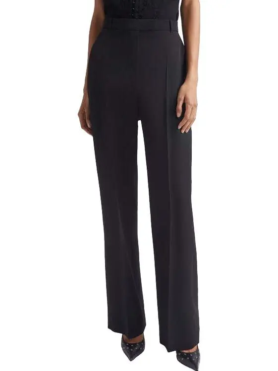 Alexander McQueen High Waist Wool Grain De Poudre Straight Leg Trousers - Black