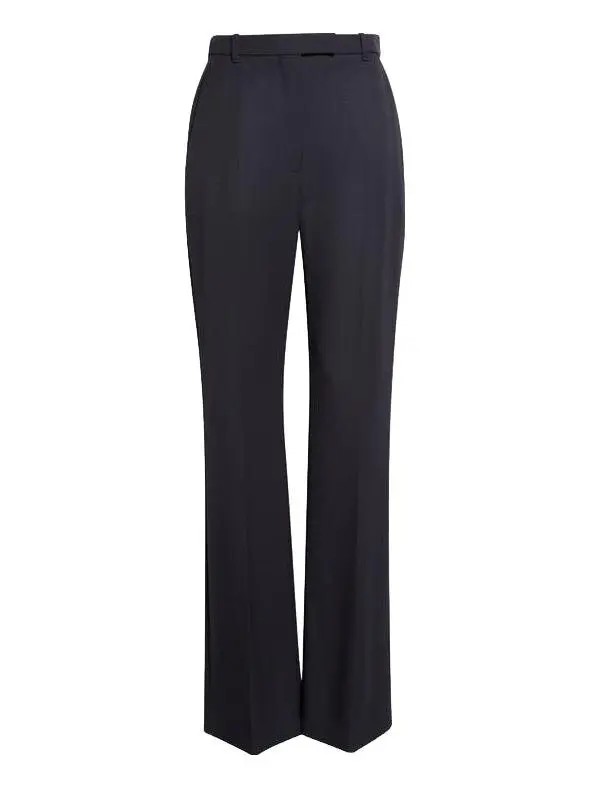 Alexander McQueen High Waist Wool Grain De Poudre Straight Leg Trousers - Indigo