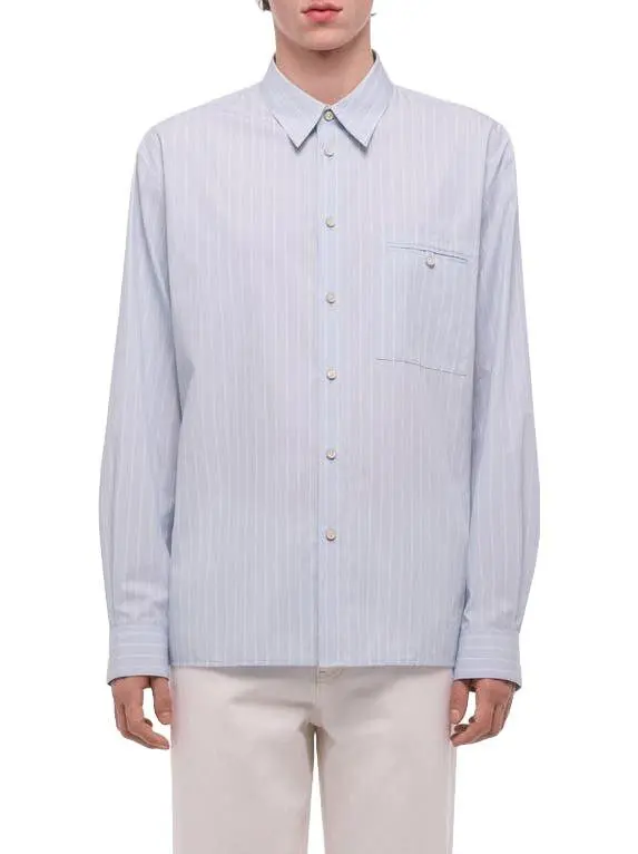 Helmut Lang Relaxed Fit Stripe Button-up Shirt - Light Blue Multi