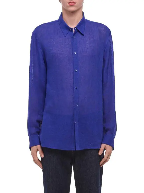 Helmut Lang Relaxed Fit Linen Gauze Button-up Shirt - Cobalt