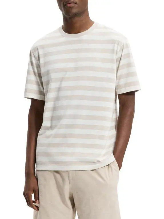 Theory Relaxed Stripe Pima Cotton T-shirt - Silver Cloud/winter