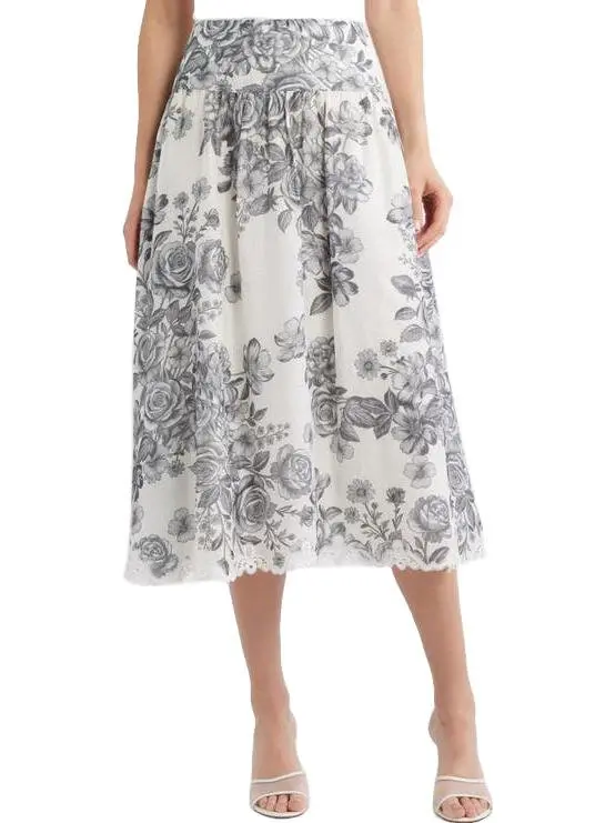 Kobi Halperin Lidia Floral Lace-trim Midi Skirt - Ivory Multi