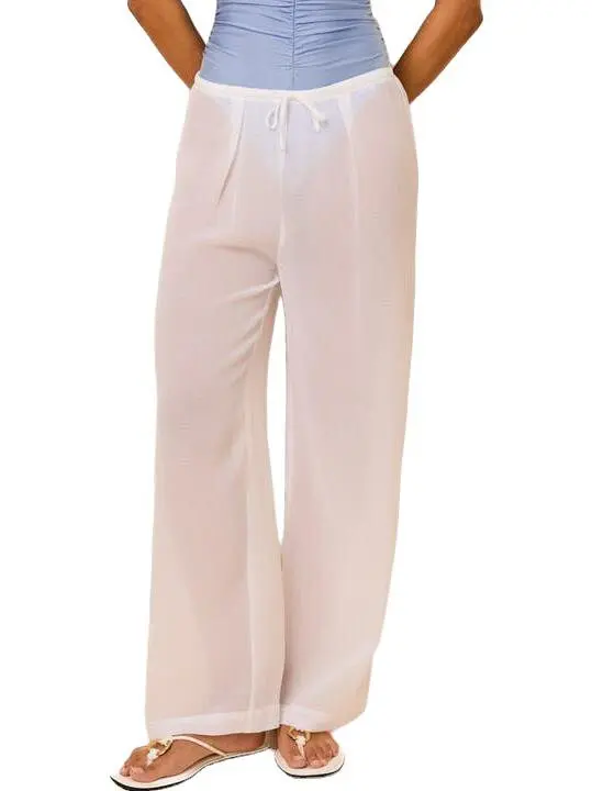 Solid & Striped Ashling Pleated Sheer Cover-up Pants - Optic White