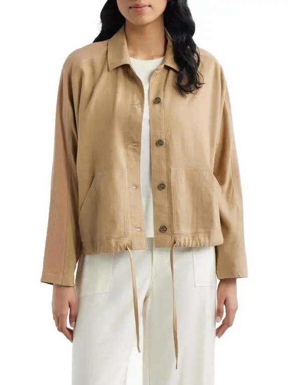 CITY BLUES Cropped Dolman Sleeve Shirt Jacket - Burlap