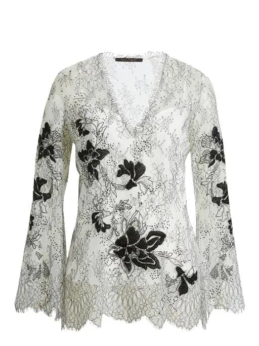 Kobi Halperin Devyn Embroidered Lace Top - White/black