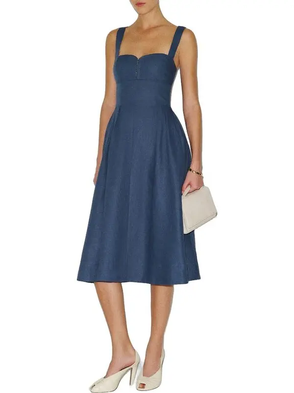 REFORMATION Roma Linen Midi Sundress - Muted Navy