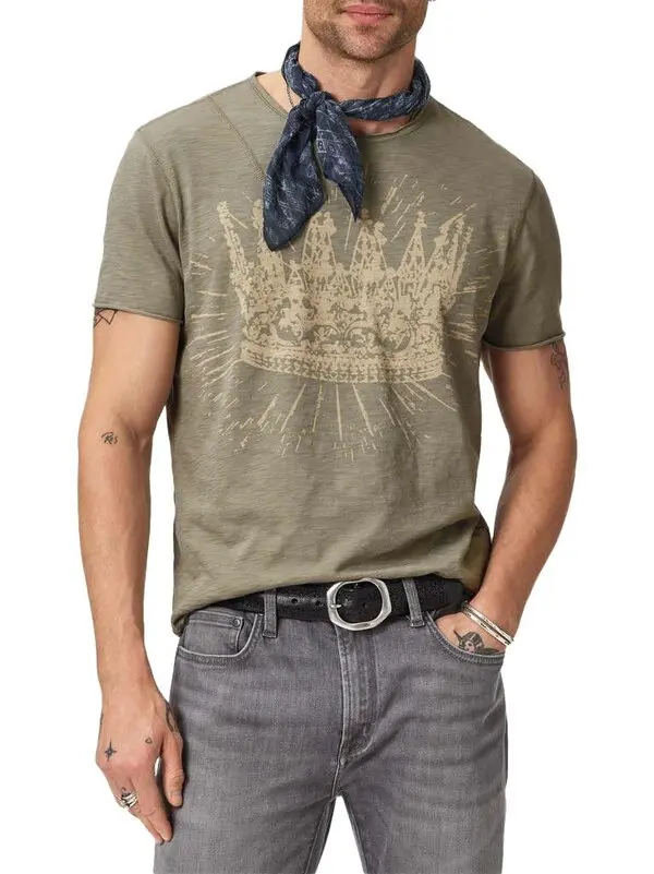 John Varvatos Raw Edge Shoulder Detail Graphic T-shirt - Light Olive