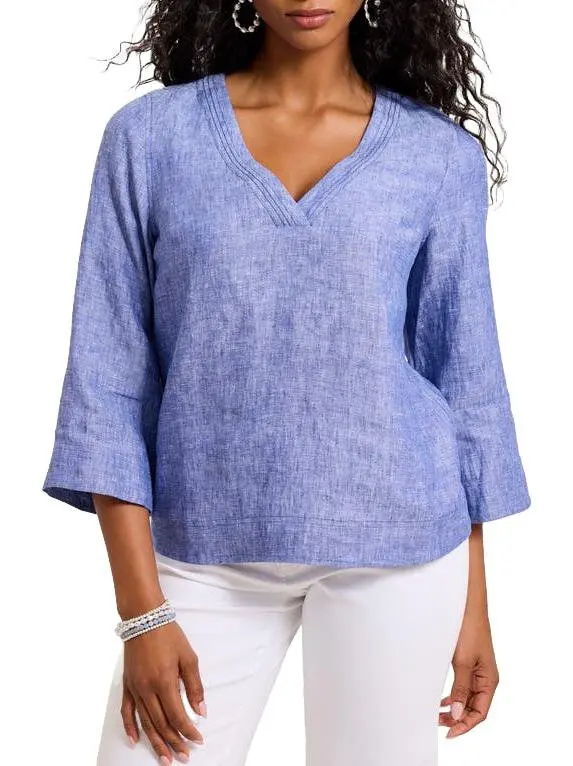 Tommy Bahama Linen Popover Top - Bold Blue