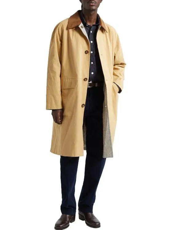 DRAKE'S Reversible Cotton-linen Blend Mackintosh Coat - Beige Check