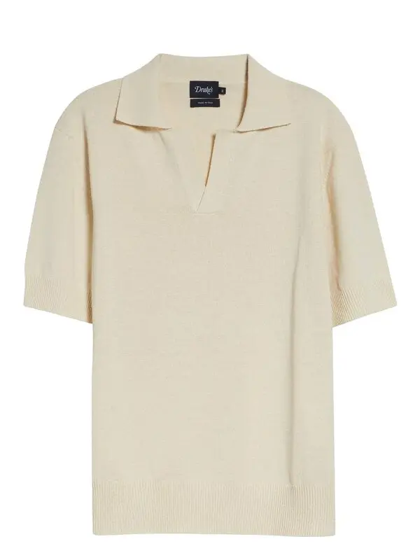 DRAKE'S Short Sleeve Silk Polo Sweater - Ecru
