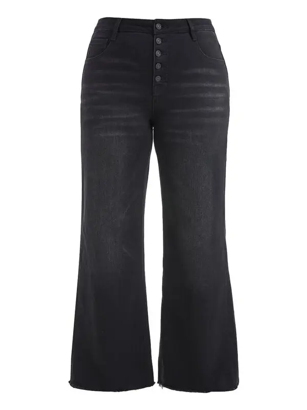 BAYEAS Mid Rise Wide Leg Jeans With Exposed Button Fly - Raven
