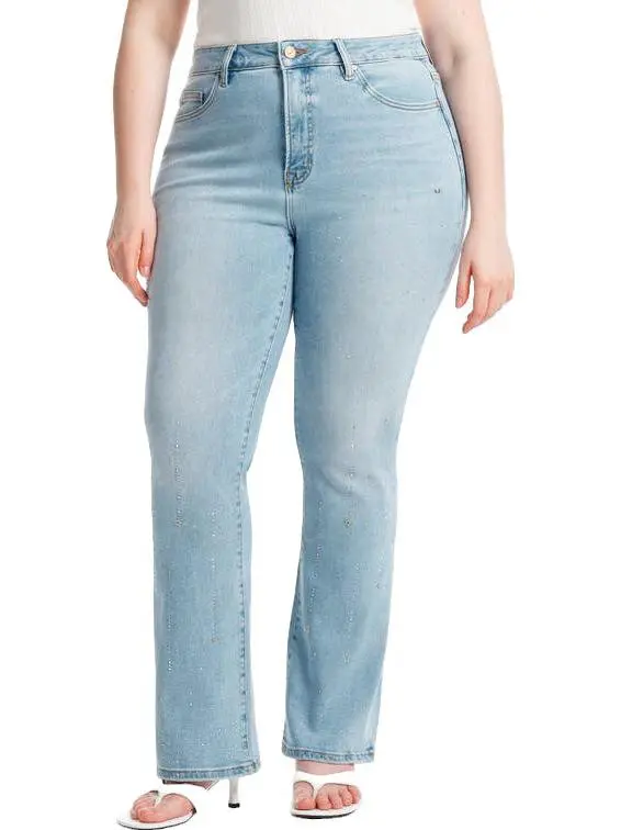 BAYEAS High Waist Bootcut Jeans With Crystal Embellishments - Light Blue
