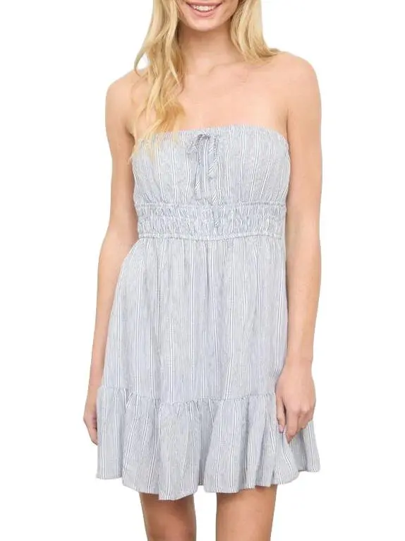 BLU PEPPER Strapless Striped Mini Dress With Ruffled Hem - Navy