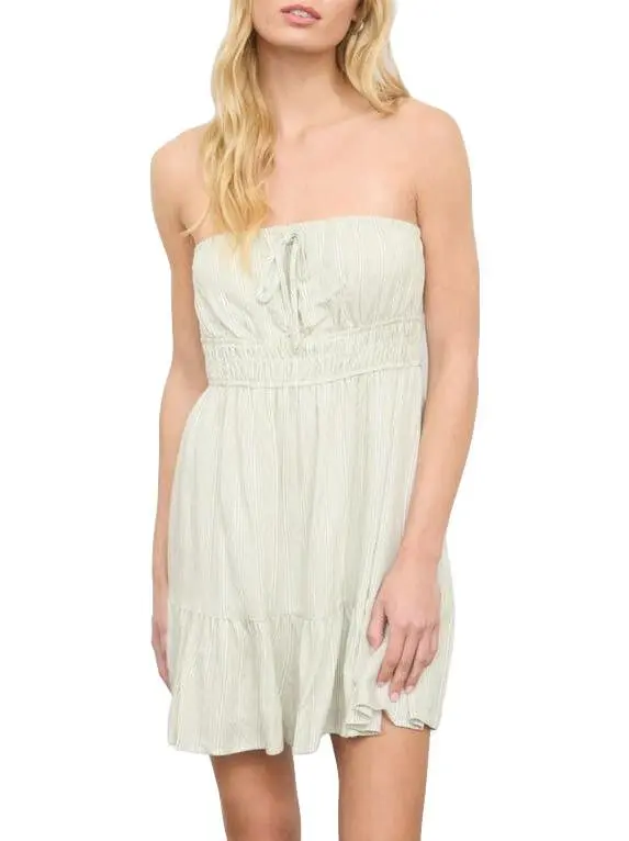 BLU PEPPER Strapless Striped Mini Dress With Ruffled Hem - Olive