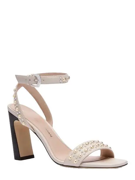 STUART WEITZMAN Perry Studded Leather Sandal 85 - Linen