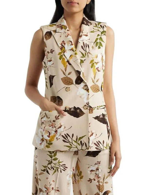 TAHARI ASL Sleeveless Foliage Print Vest - Sand Floral