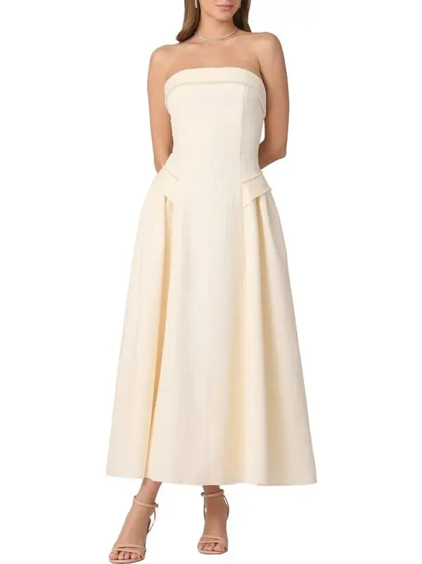Shoshanna Embellished Jacquard Midi Dress - White