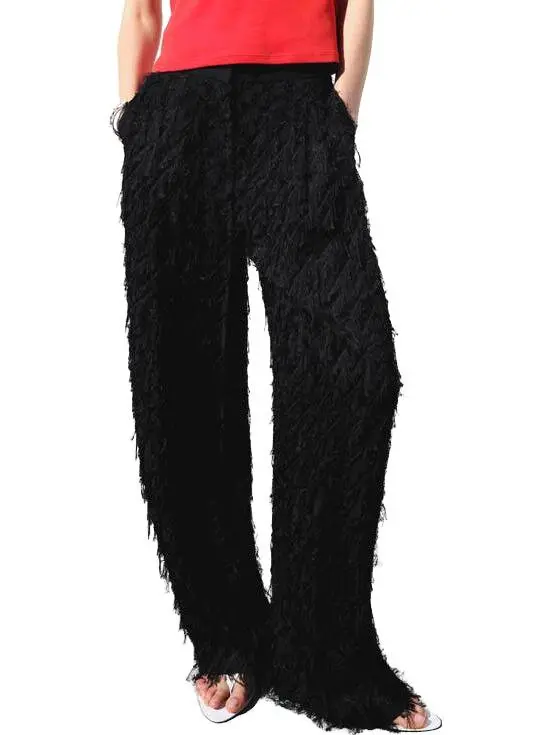 Mango Textured Yarn Straight Leg Pants - Black