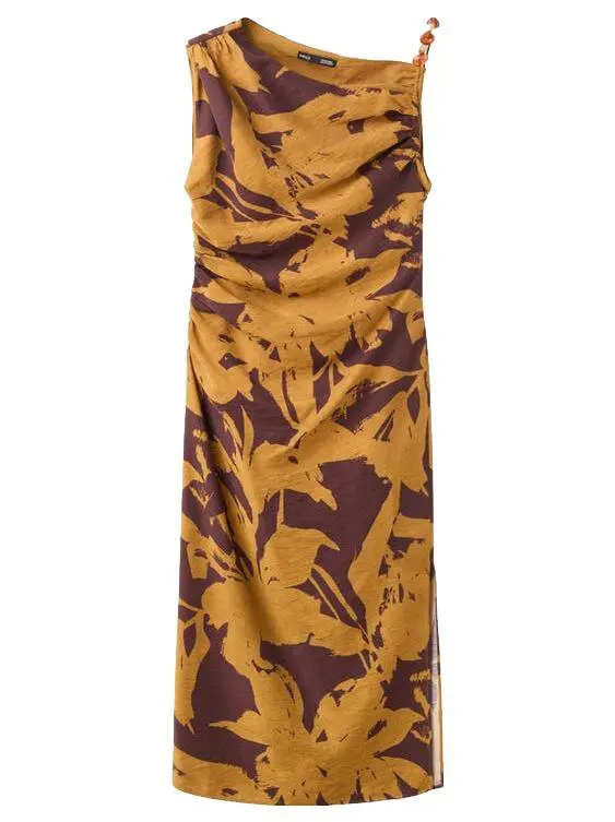 Mango Asymmetric Floral Maxi Dress - Ochre