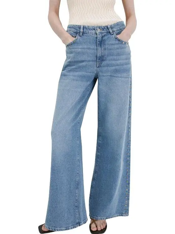 Mango Embellished Straight Leg Jeans - Medium Blue