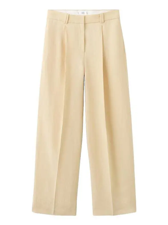 Mango Pleated Straight Leg Pants - Yellow