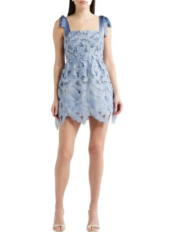 LUCY PARIS Lace Mini Dress With Shoulder Ties - Periwinkle